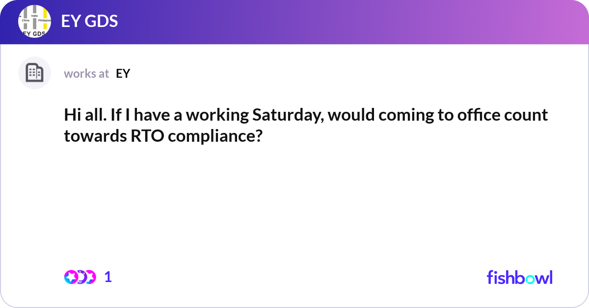 Hi all. If I have a working Saturday, would coming... | Fishbowl