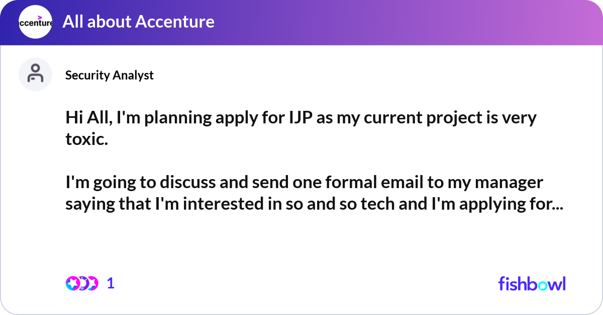 Hi All, I'm planning apply for IJP as my current p... | Fishbowl
