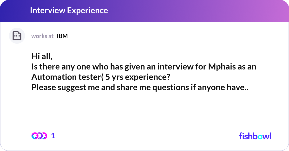 Hi all, Is there any one who has given an intervie... | Fishbowl