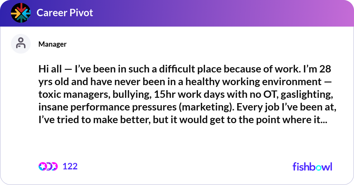 Hi all — I’ve been in such a difficult place becau... | Fishbowl