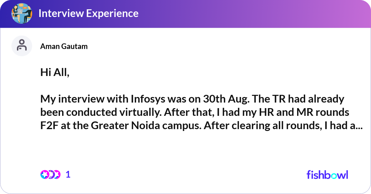 Hi All, My interview with Infosys was on 30th Aug... | Fishbowl