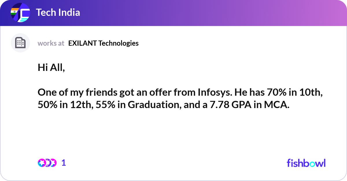 Hi All, One of my friends got an offer from Infos... | Fishbowl