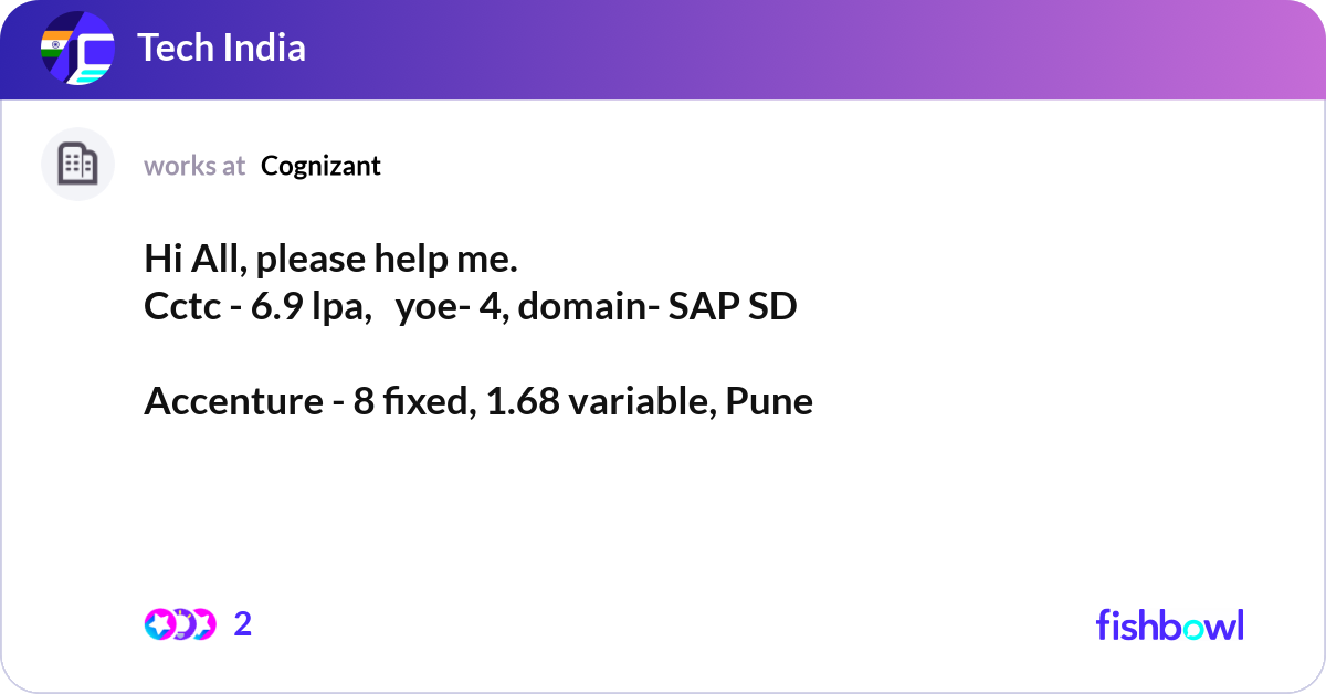 Hi All, please help me. Cctc - 6.9 lpa, yoe- 4, ... | Fishbowl