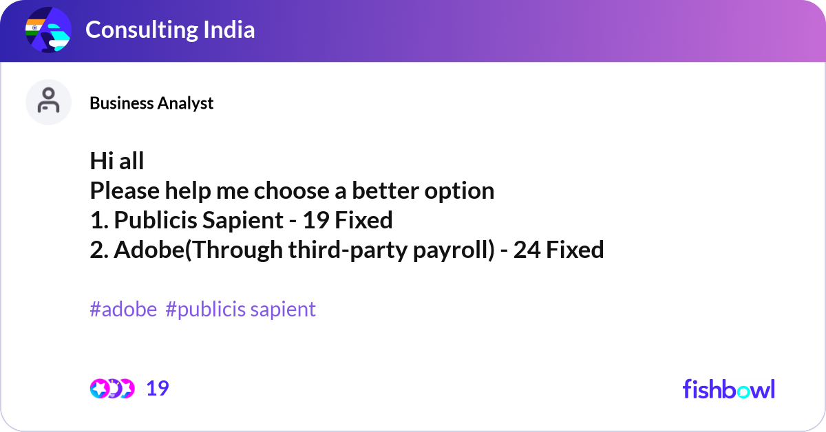 Hi all Please help me choose a better option 1. P... | Fishbowl
