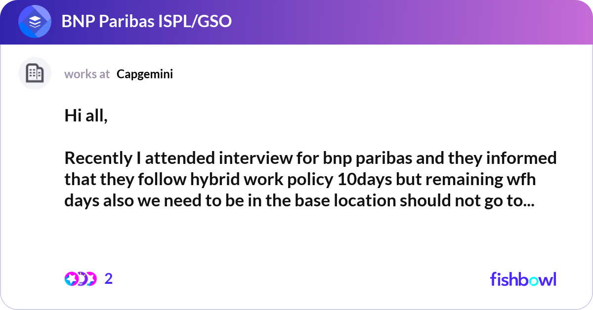 Hi all, Recently I attended interview for ... | Fishbowl