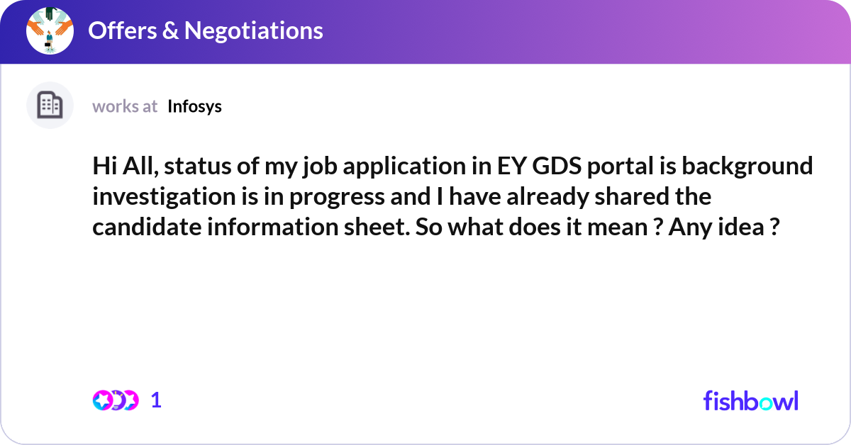 Hi All, status of my job application in EY GDS por... | Fishbowl