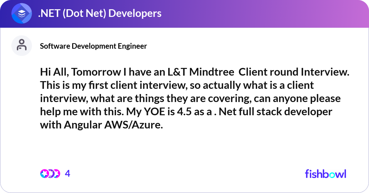 Hi All, Tomorrow I have an L&T Mindtree Client ro... | Fishbowl