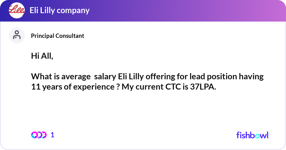 Hi All, What is average salary Eli Lilly offeri... | Fishbowl
