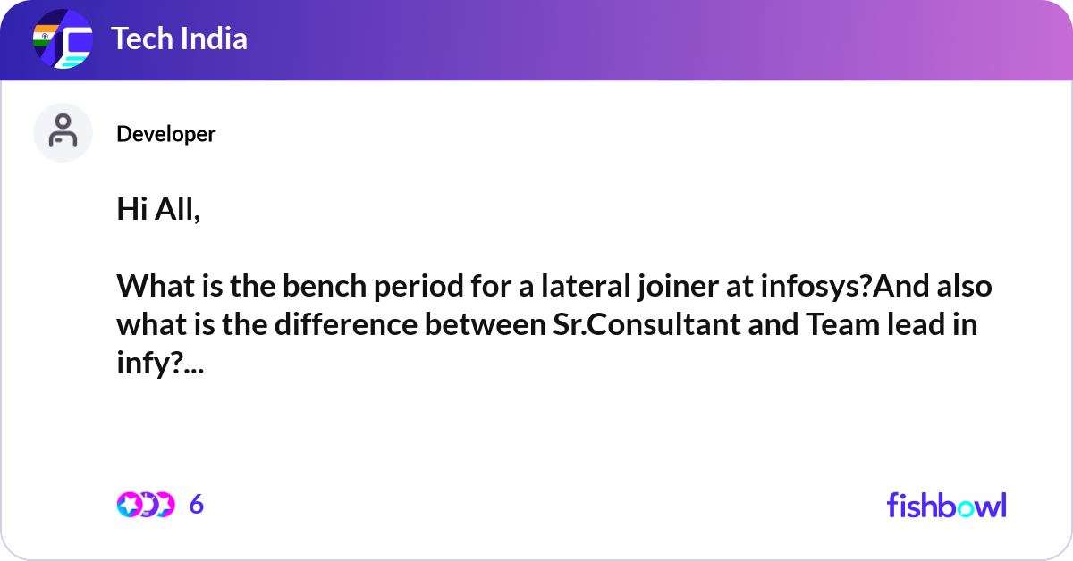 Hi All, What is the bench period for a lateral jo... | Fishbowl