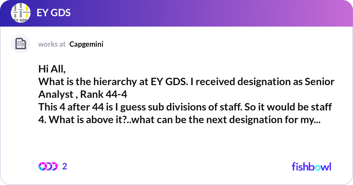 Hi All, What is the hierarchy at EY GDS. I receive... | Fishbowl