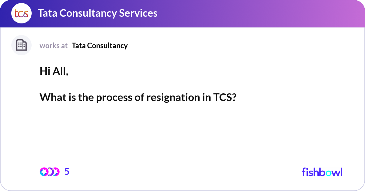 Hi All, What is the process of resignation in TCS... | Fishbowl
