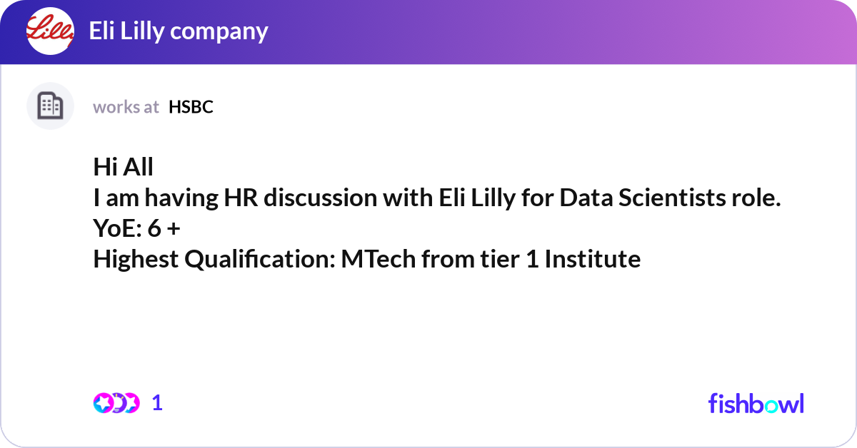 Hi All I am having HR discussion with Eli Lilly fo... | Fishbowl