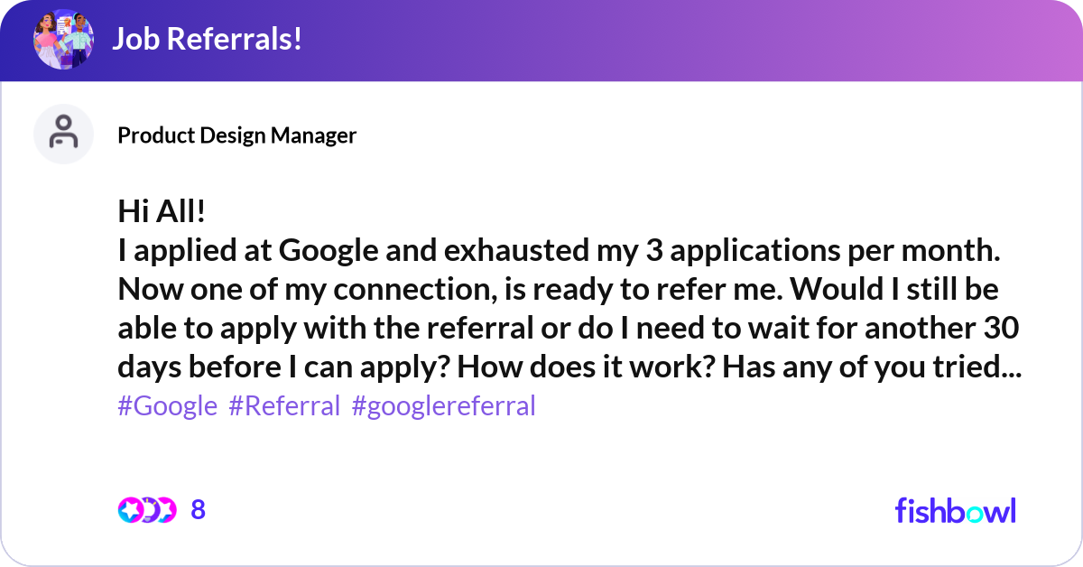 Hi All! I applied at Google and exhausted my 3 app... | Fishbowl