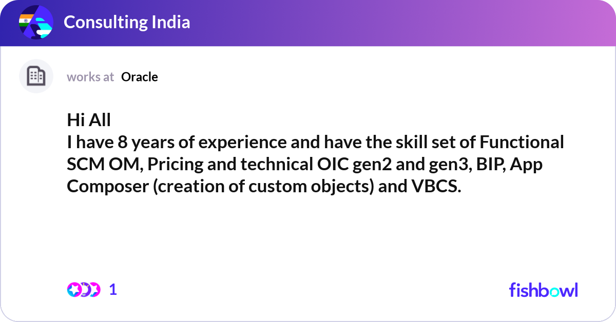 Hi All I have 8 years of experience and have the s... | Fishbowl