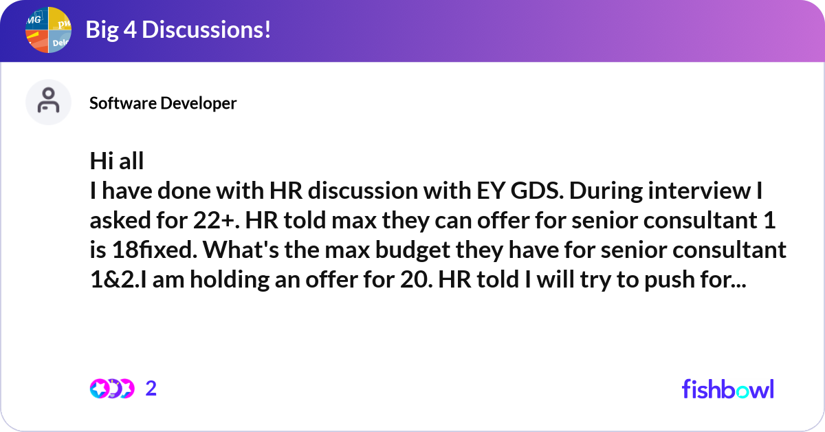 Hi all I have done with HR discussion with EY GDS.... | Fishbowl