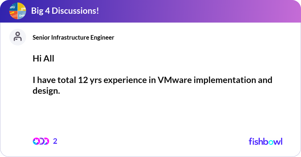Hi All I have total 12 yrs experience in VMware i... | Fishbowl