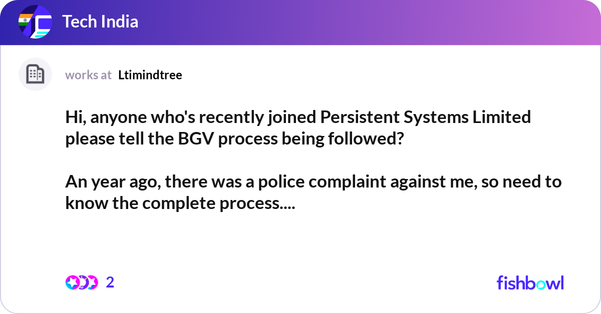 Hi, anyone who's recently joined Persistent System... | Fishbowl