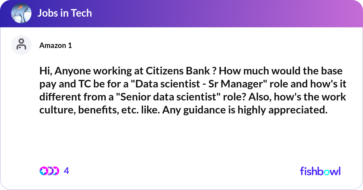 Hi, Anyone working at Citizens Bank ? How much wou... | Fishbowl