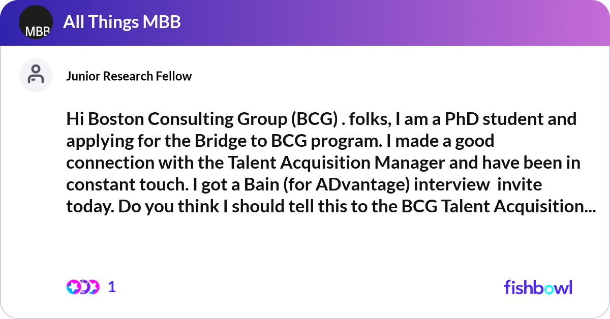 Hi Boston Consulting Group (BCG) . folks, I am a P... | Fishbowl