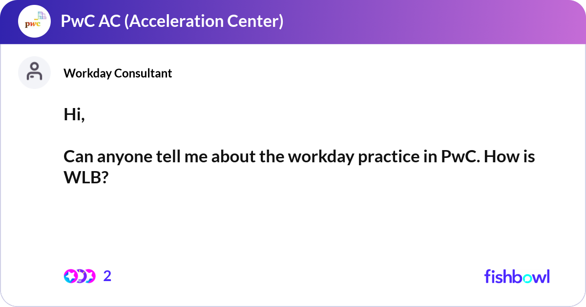 Hi, Can anyone tell me about the workday practice... | Fishbowl