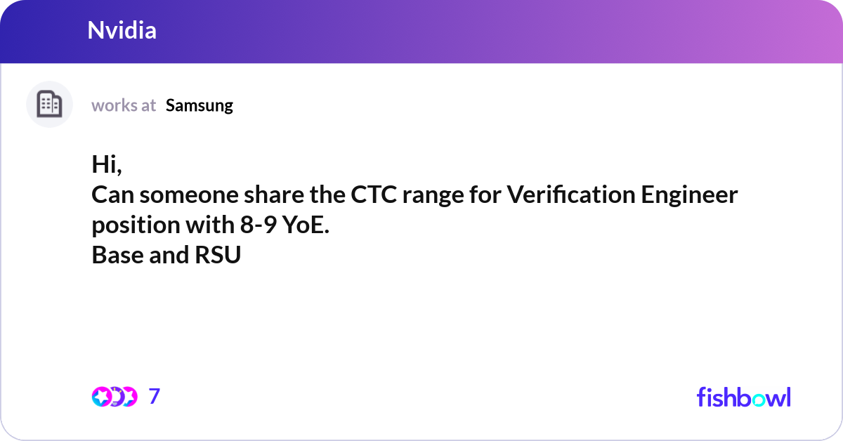 Hi, Can someone share the CTC range for Verificati... | Fishbowl