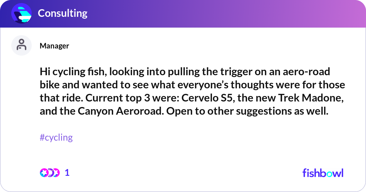 Hi cycling fish, looking into pulling the trigger ... | Fishbowl