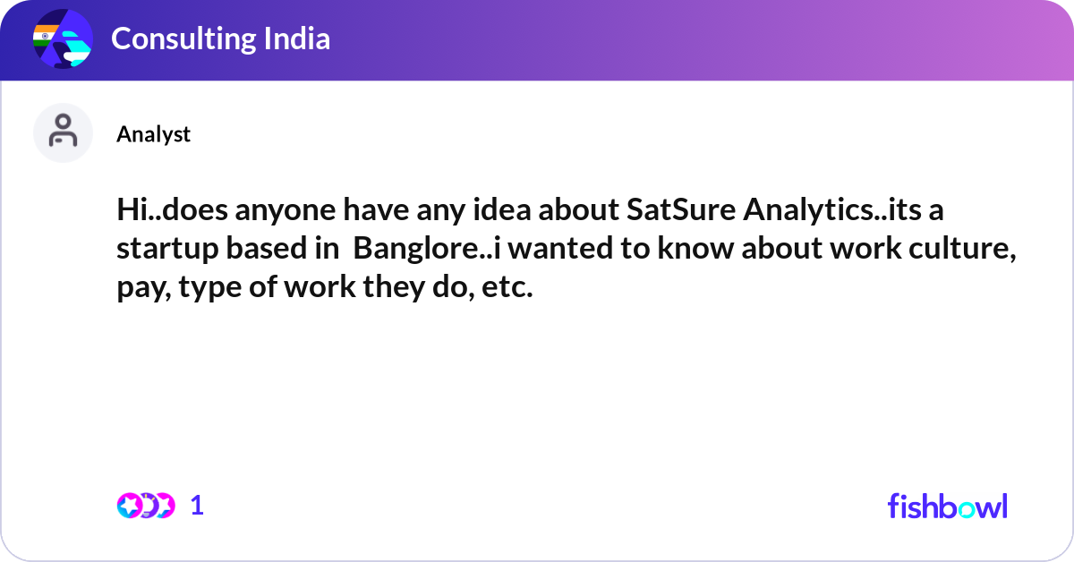 Hi..does anyone have any idea about SatSure Analyt... | Fishbowl