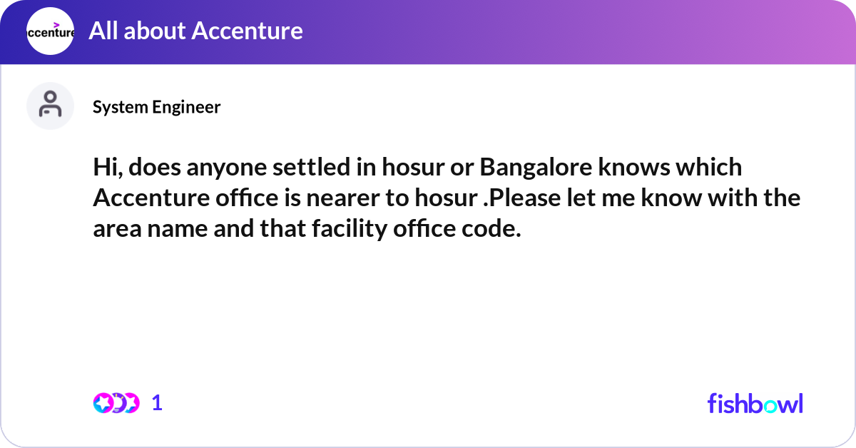 Hi, does anyone settled in hosur or Bangalore know... | Fishbowl