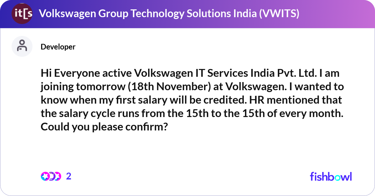 Hi Everyone active Volkswagen IT Services India Pv... | Fishbowl