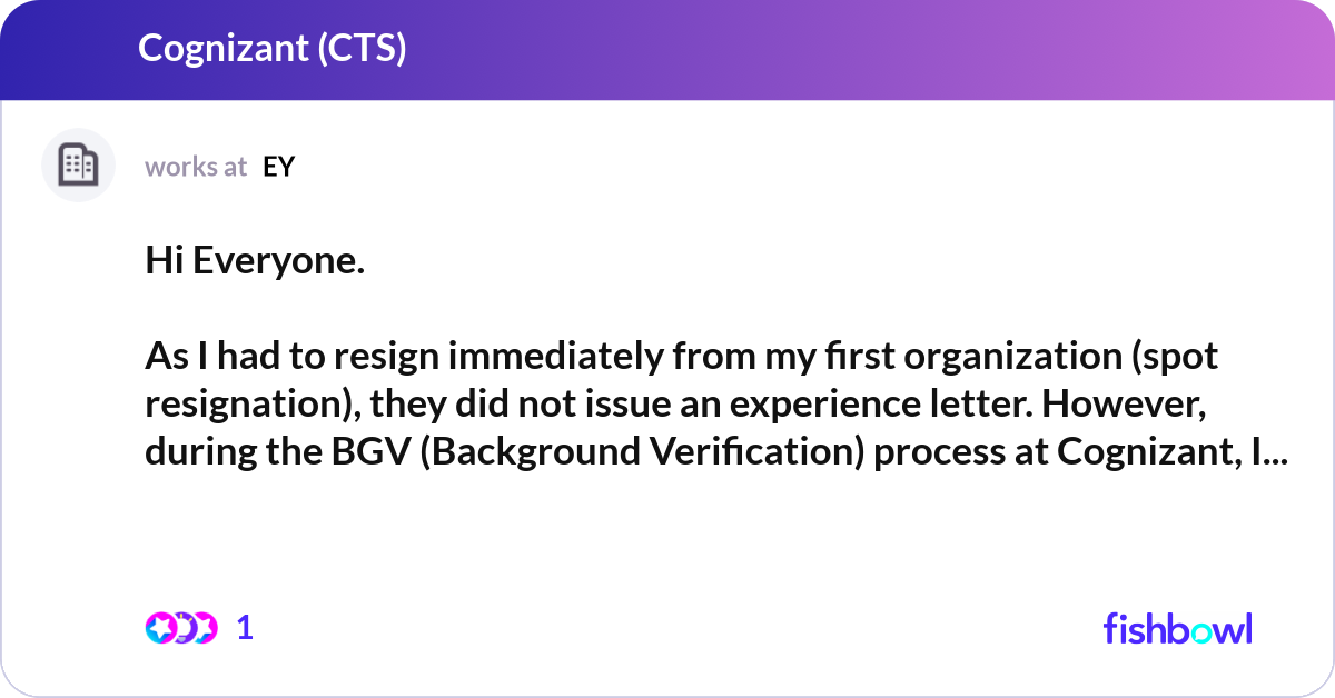 Hi Everyone. As I had to resign immediately from ... | Fishbowl