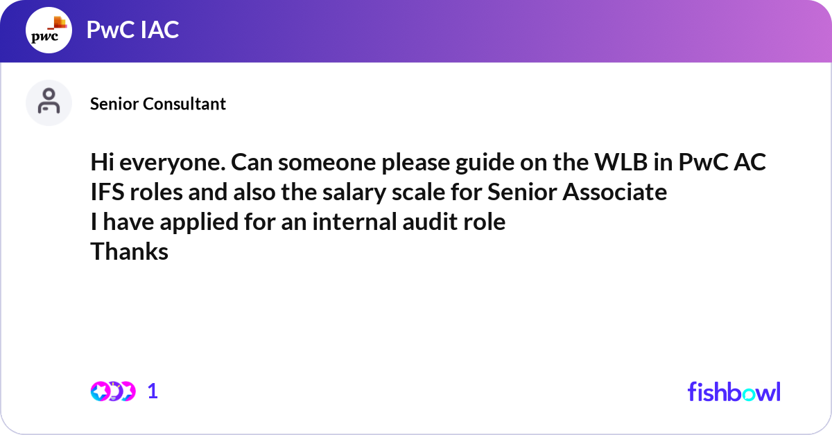 Hi everyone. Can someone please guide on the WLB i... | Fishbowl