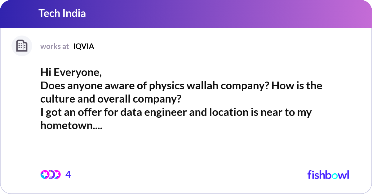 Hi Everyone, Does anyone aware of physics wallah c... | Fishbowl