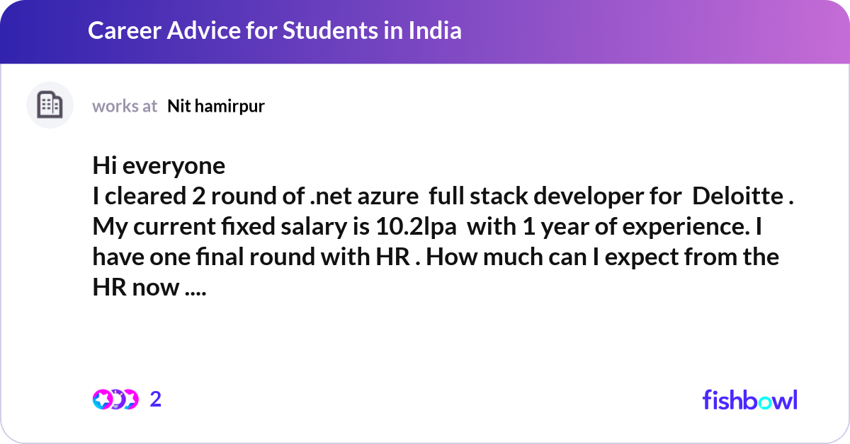 Hi everyone I cleared 2 round of .net azure full... | Fishbowl