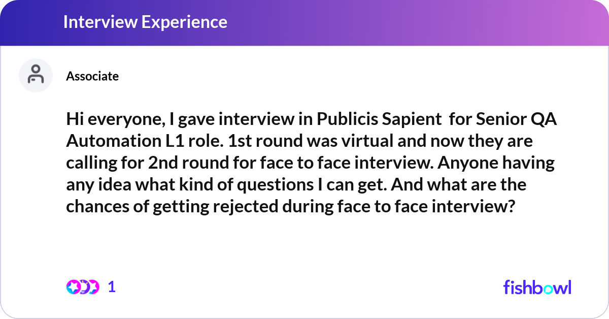 Hi everyone, I gave interview in Publicis Sapient ... | Fishbowl