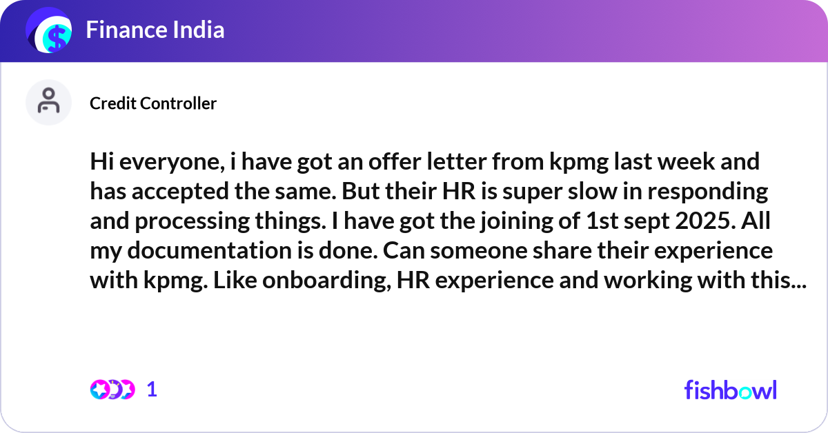 Hi everyone, i have got an offer letter from kpmg ... | Fishbowl
