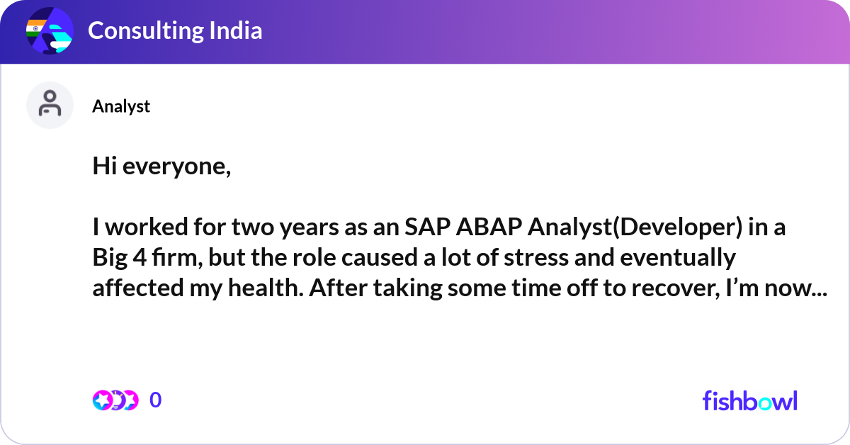 Hi everyone, I worked for two years as an SAP ABA... | Fishbowl