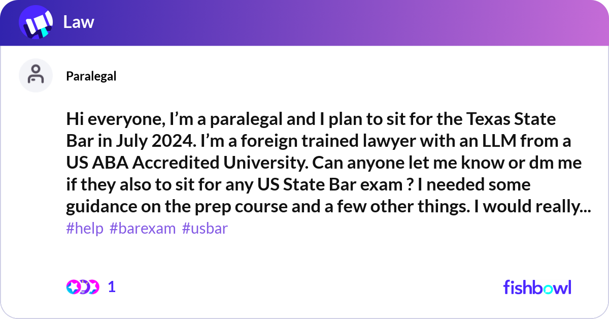 Hi everyone, I’m a paralegal and I plan to sit for... | Fishbowl