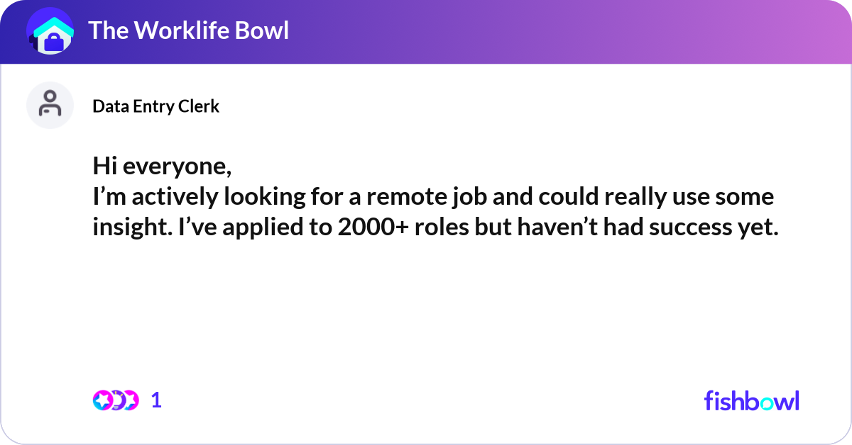 Hi everyone, I’m actively looking for a remote job... | Fishbowl