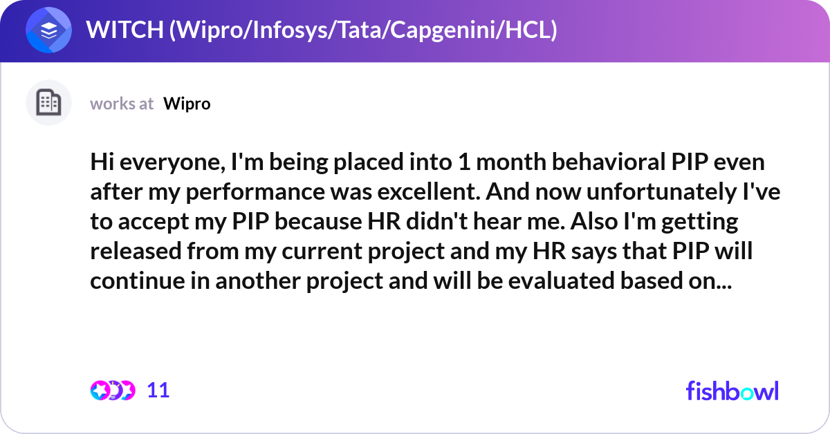 Hi everyone, I'm being placed into 1 month behavio... | Fishbowl