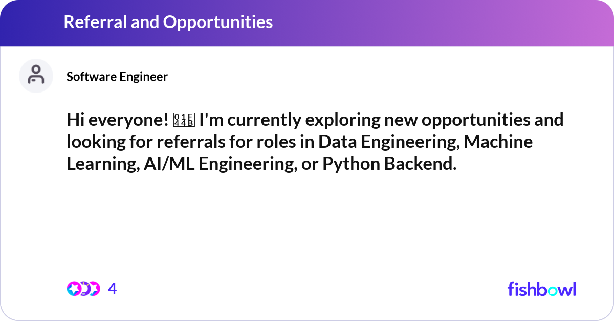 Hi everyone! 👋 I'm currently exploring new opport... | Fishbowl