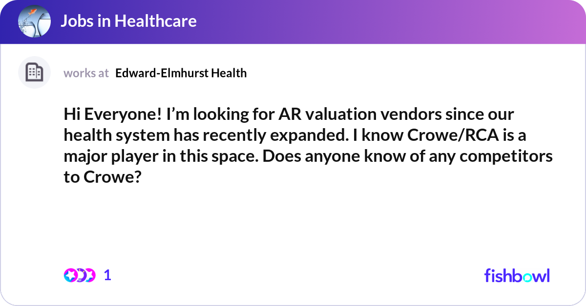 Hi Everyone! I’m looking for AR valuation vendors ... | Fishbowl