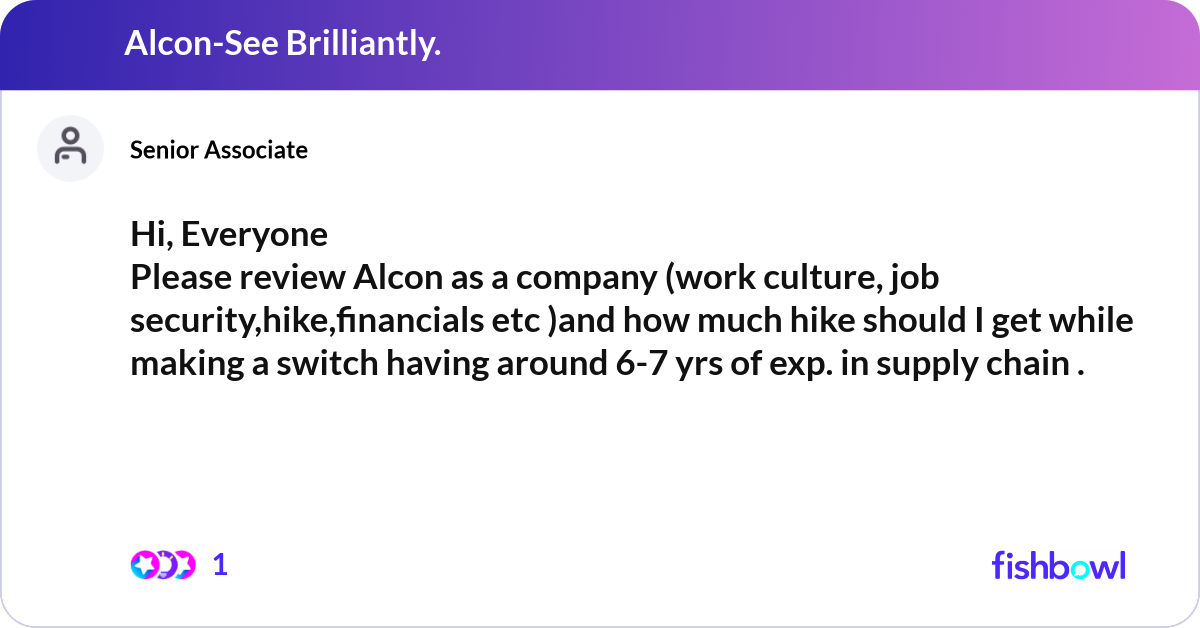 Hi, Everyone Please review Alcon as a company (wo... | Fishbowl