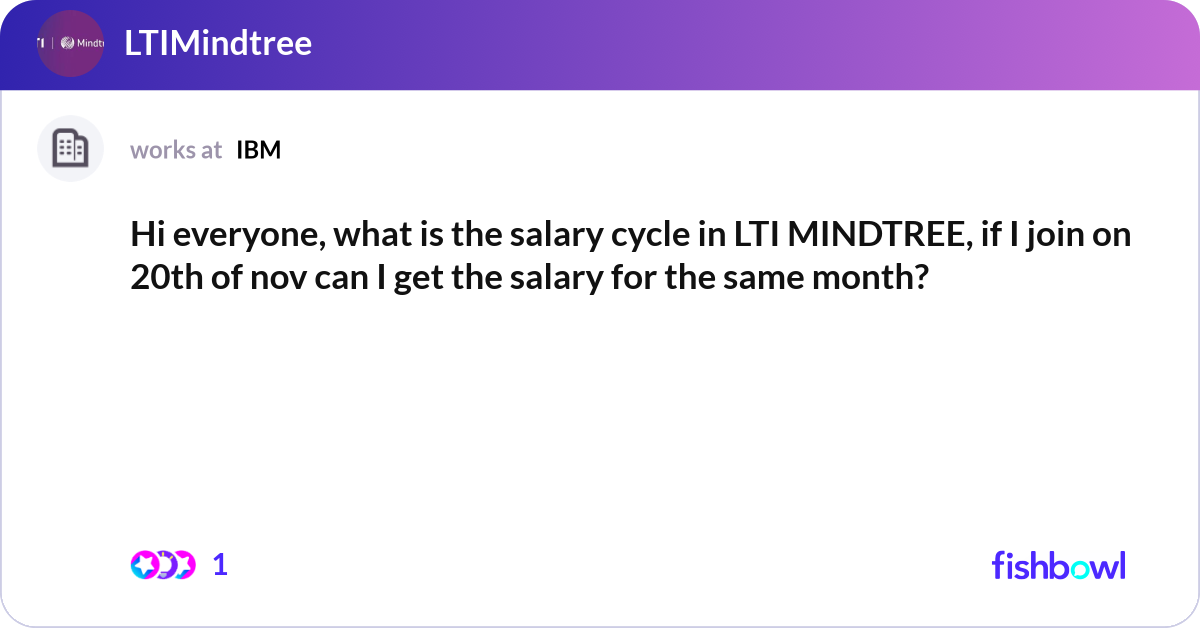 Hi everyone, what is the salary cycle in LTI MINDT... | Fishbowl