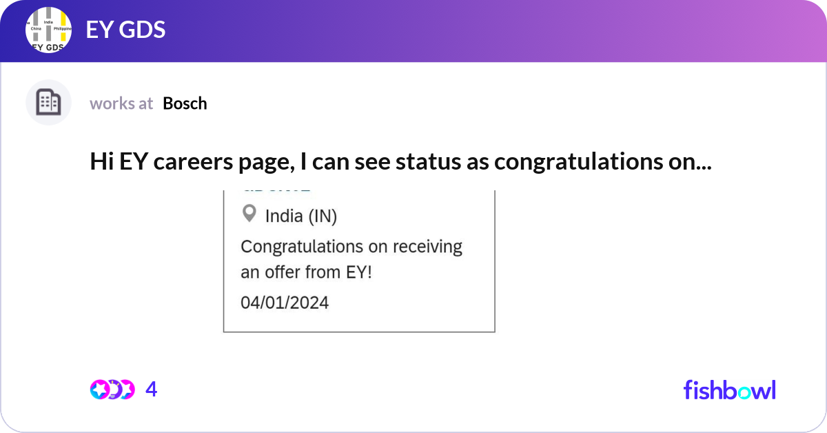 Hi EY careers page, I can see status as congratula... | Fishbowl