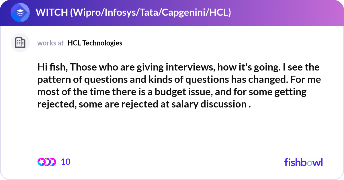 Hi fish, Those who are giving interviews, how it's... | Fishbowl