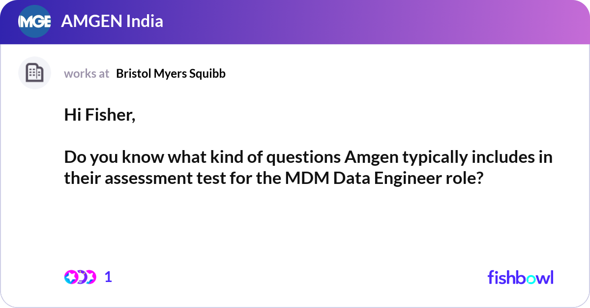 Hi Fisher, Do you know what kind of questions Amg... | Fishbowl