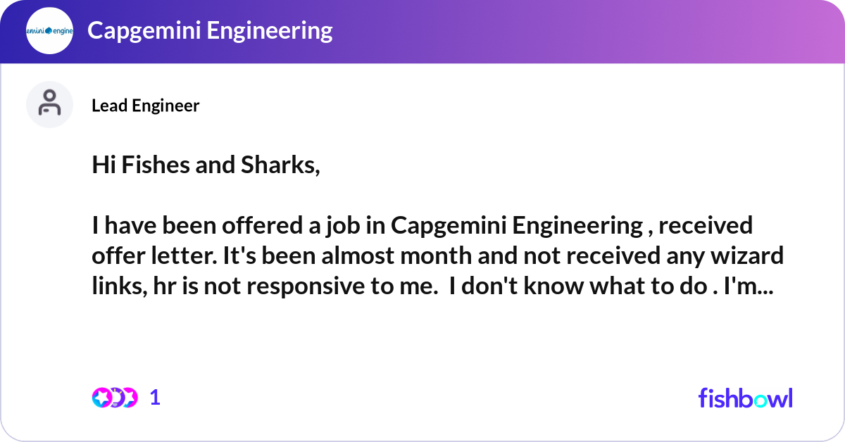 Hi Fishes and Sharks, I have been offered a job i... | Fishbowl