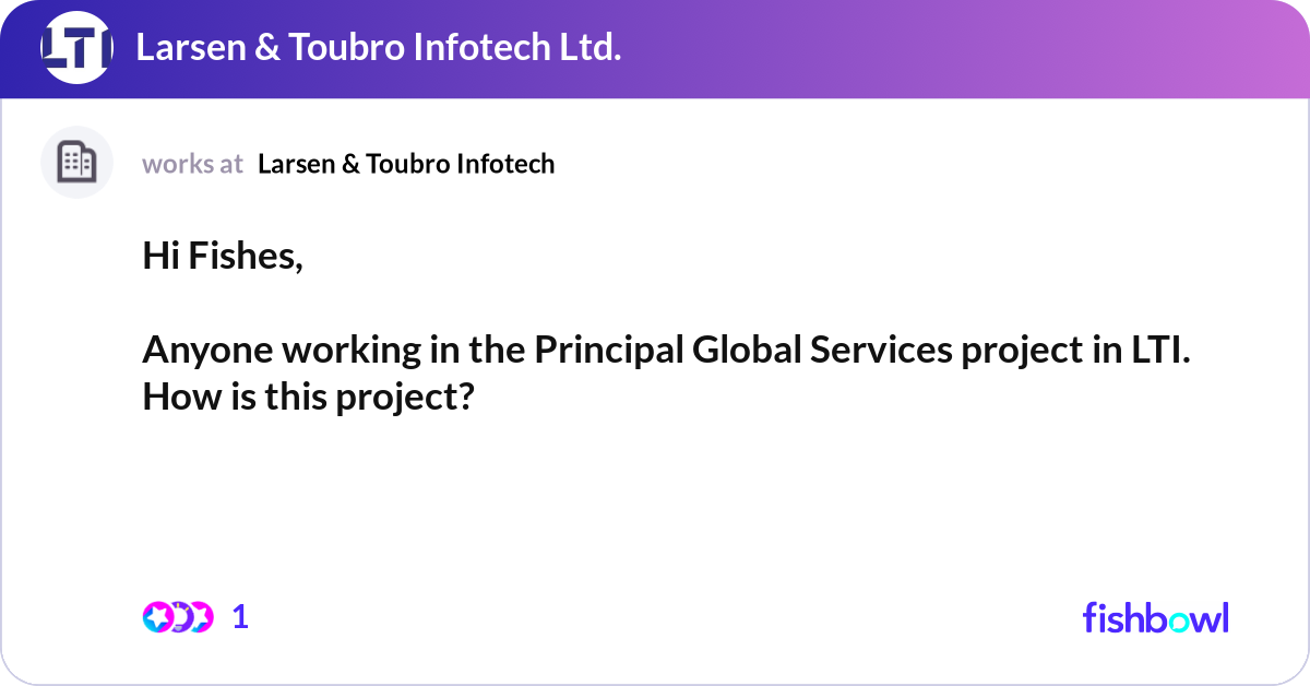 Hi Fishes, Anyone working in the Principal Global... | Fishbowl