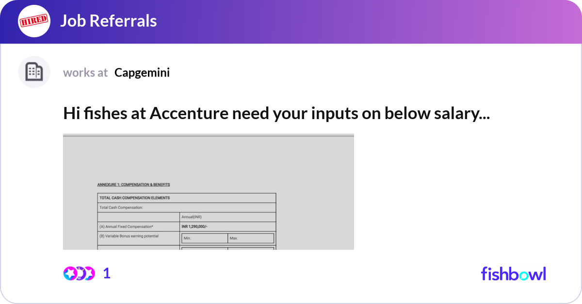 Hi fishes at Accenture need your inputs on below s... | Fishbowl