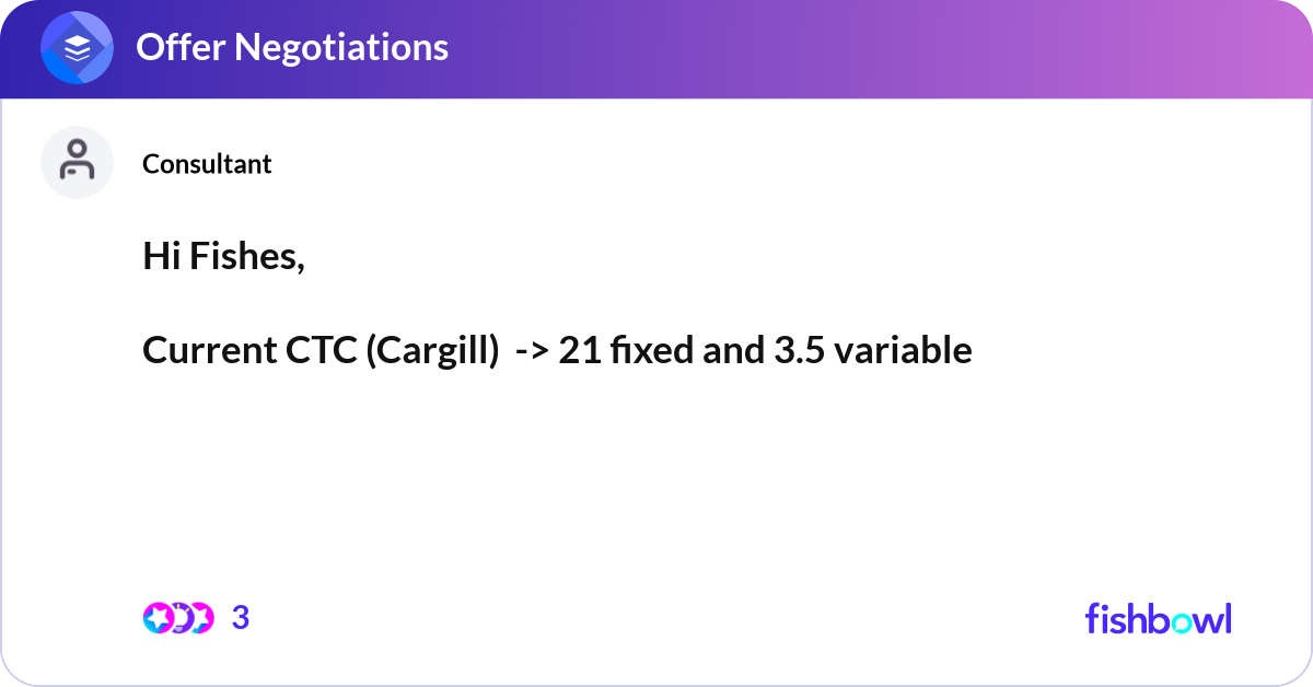 Hi Fishes, Current CTC (Cargill) -> 21 fixed and... | Fishbowl